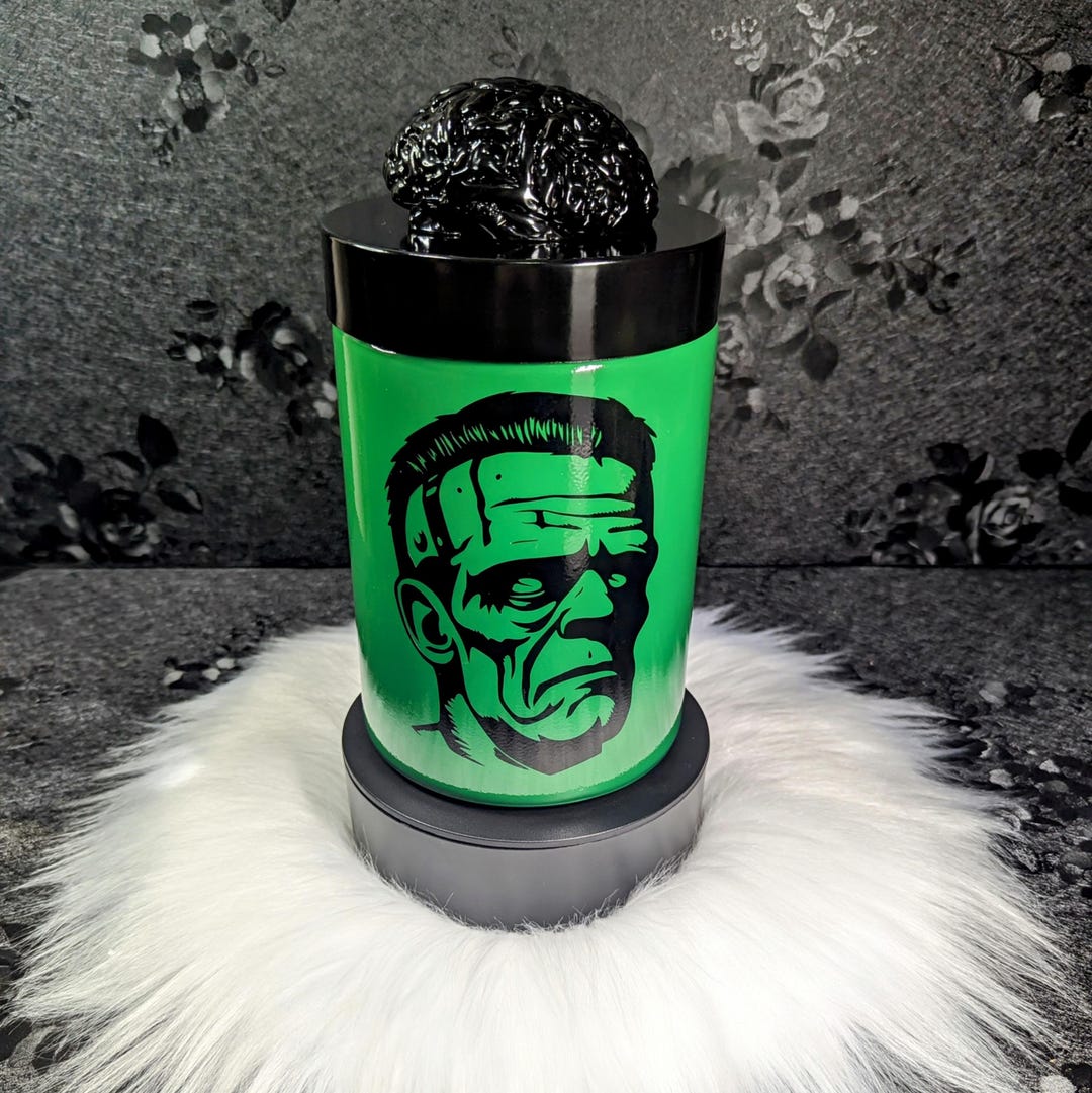 Frankenstein Monster & Brain Container ⁂ Green Glass Classic Horror ...