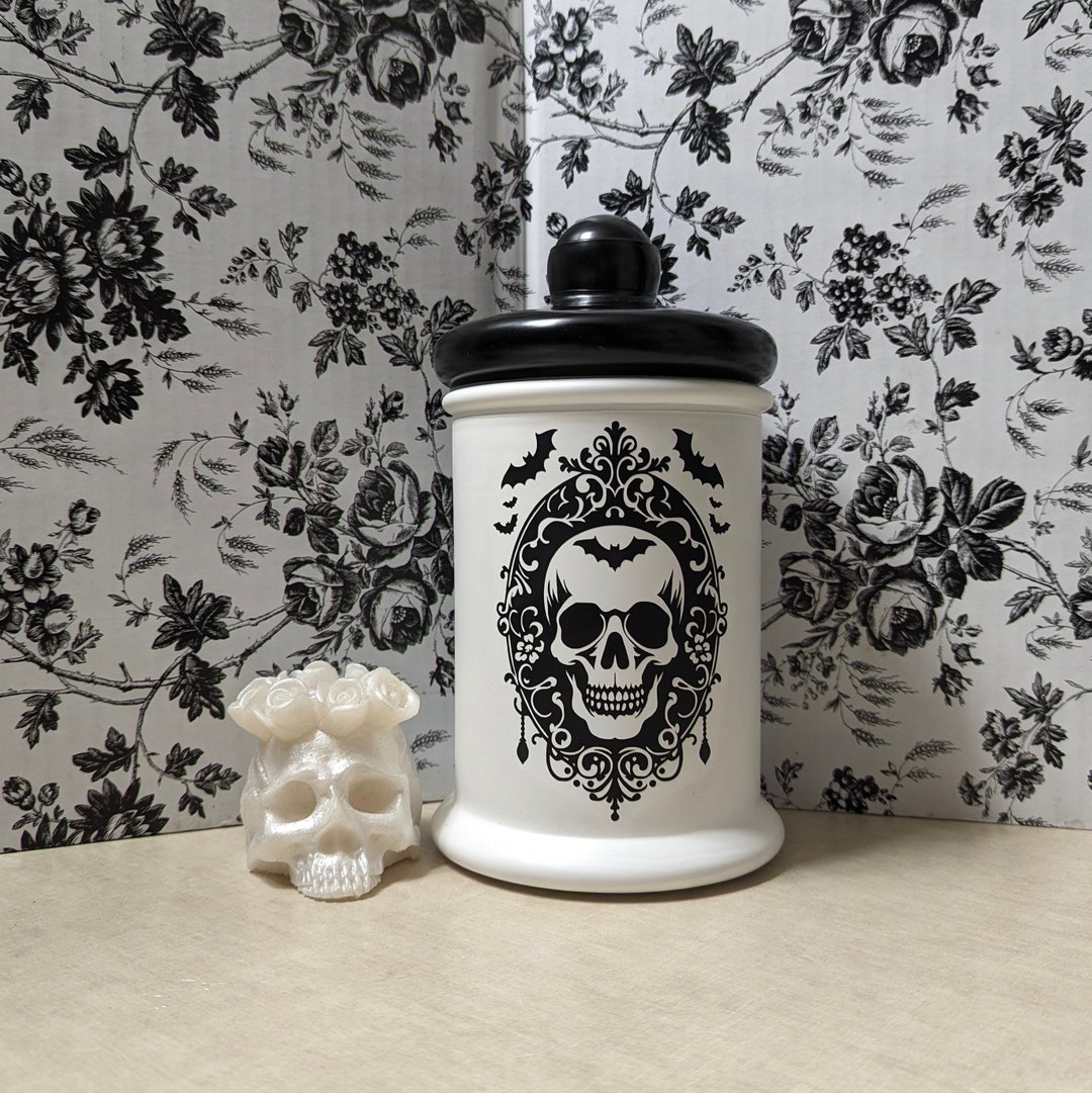 9" Victorian Gothic Skull Container • White Glass Cookie Jar/kitchen ...