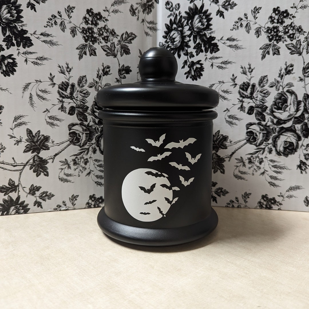Bats+moon Black Glass Container | Black Glass Cookie Jar/kitchen ...
