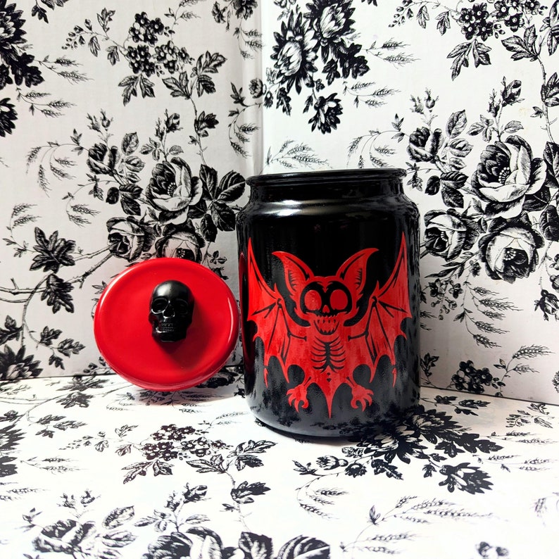 6.25" VAMPIRE BAT Container | Black Glass Gothic Cookie Jar/kitchen ...