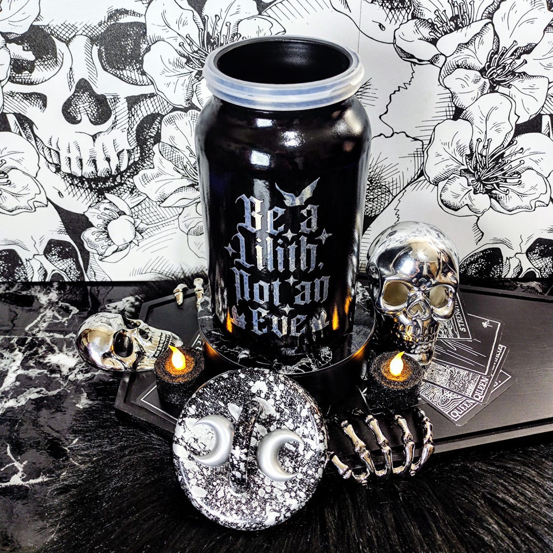 Lilith Gothic Jar | Black Silver Glass & Crescent Moons | Dark Moody ...