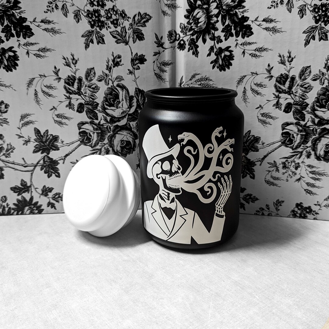 7 Top Hat Snake Man Container Black Glass Gothic Cookie Jar/kitchen ...