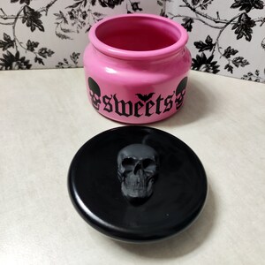 Pastel Goth PINK SWEETS JAR | Black Glass Candy Dish W/ Skulls & Bat ...