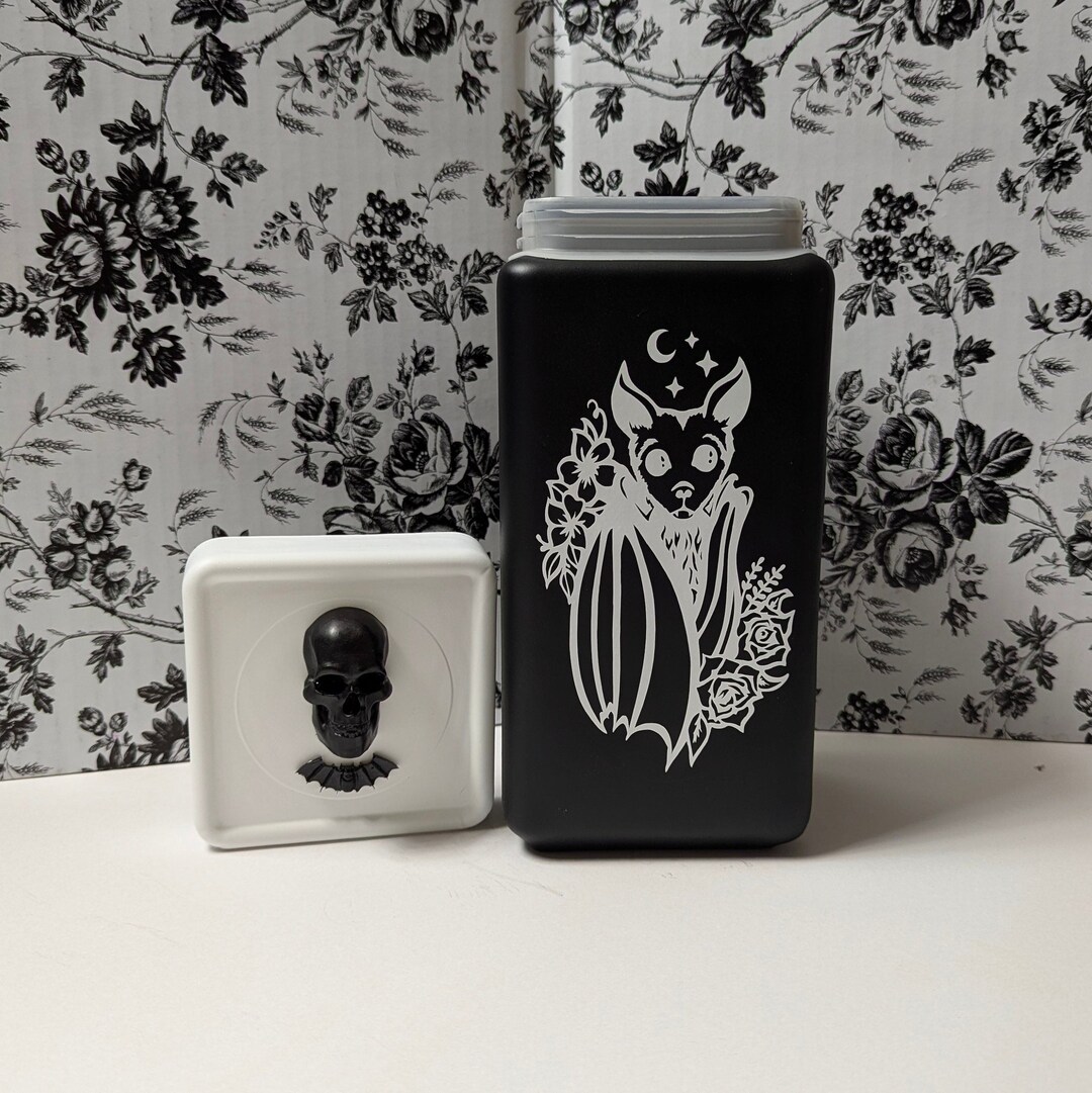 10.25 Cute Bat Container Black Glass Gothic Cookie Jar/kitchen Storage ...
