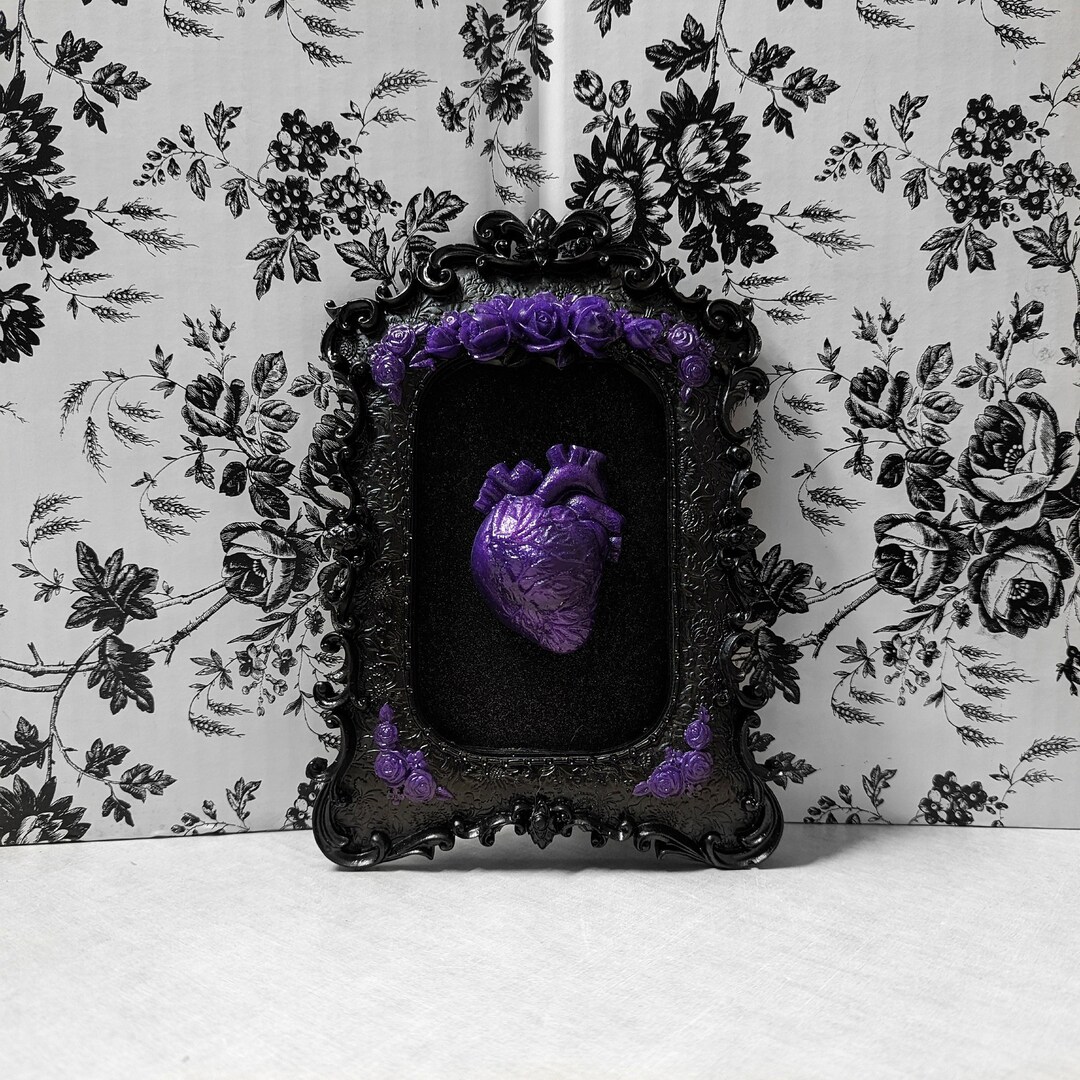 Purple Heart on Black Glitter ornate Floral Handmade Resinboard Frame ...