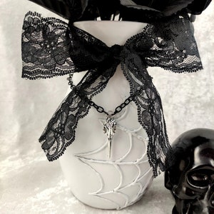 SPIDER WEB White Decorative Glass Vase With Black Lace Bow & - Etsy