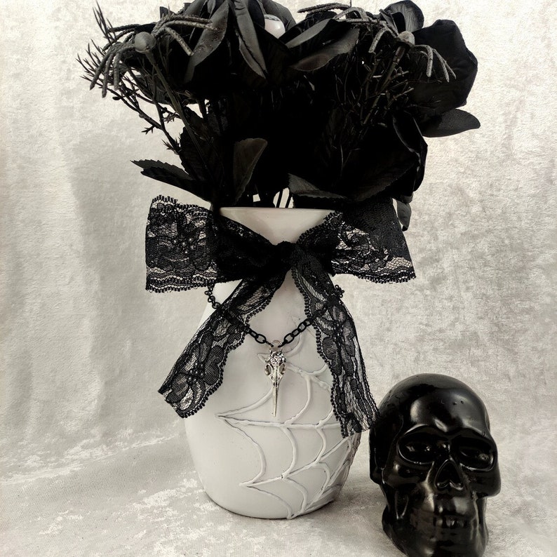 SPIDER WEB White Decorative Glass Vase With Black Lace Bow & - Etsy