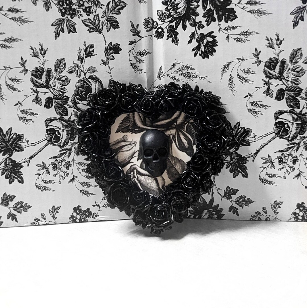 Skull on Black Heart Rose Frame • Ornate Floral Handmade Resin Frame ...