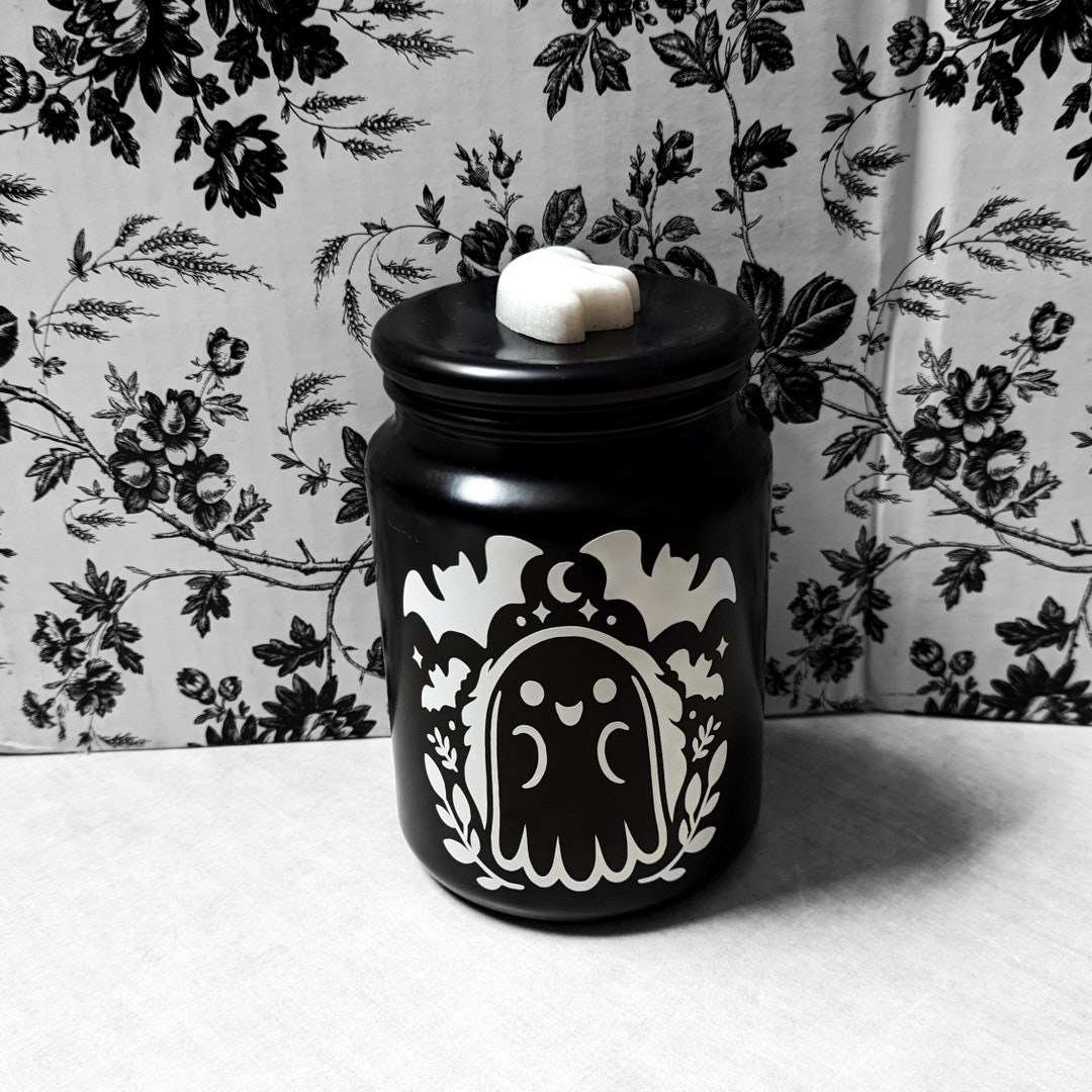 Spooky Ghost+bats Container | Black Glass Gothic Candy Jar/kitchen ...