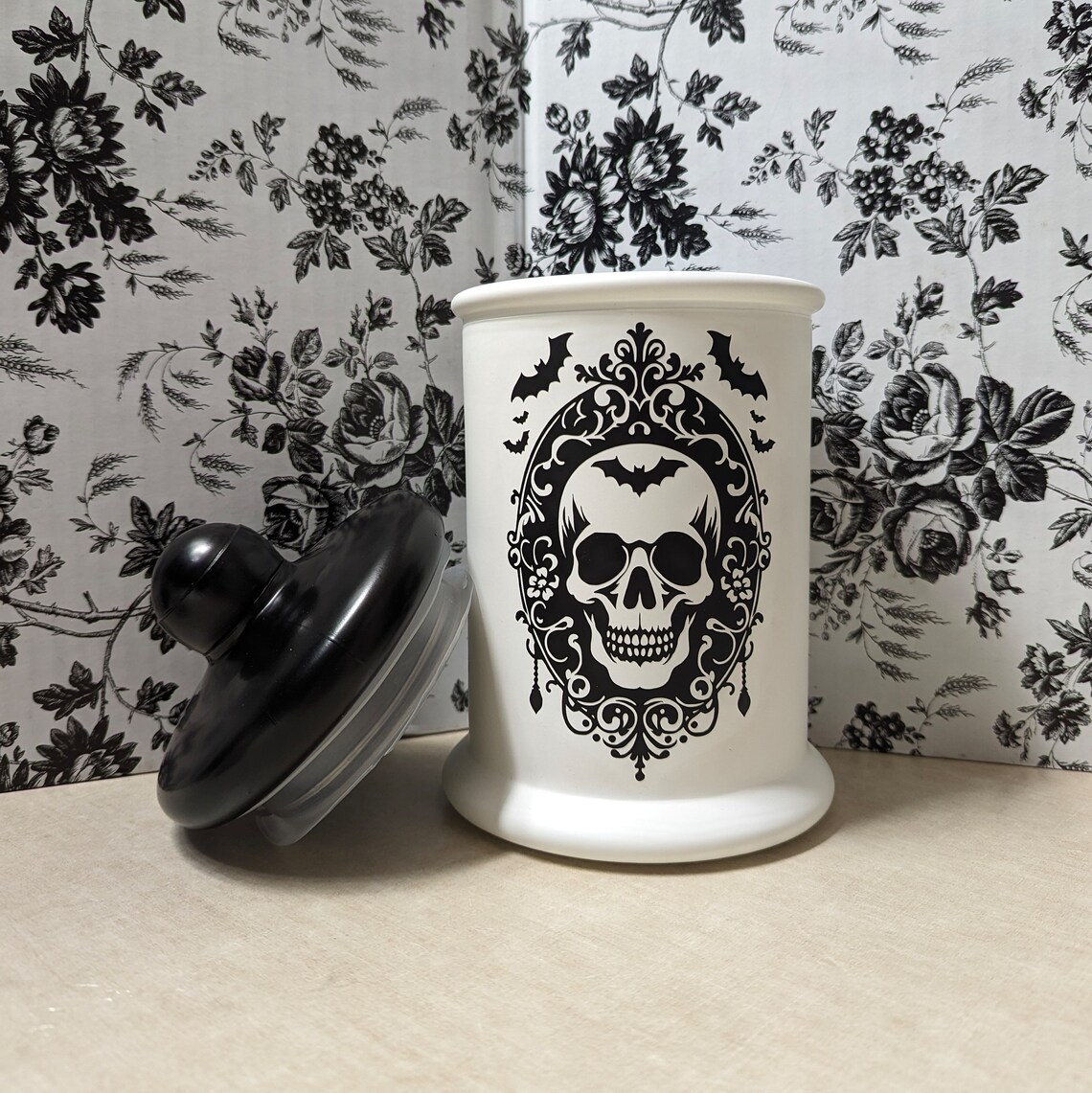 9" Victorian Gothic Skull Container • White Glass Cookie Jar/kitchen ...