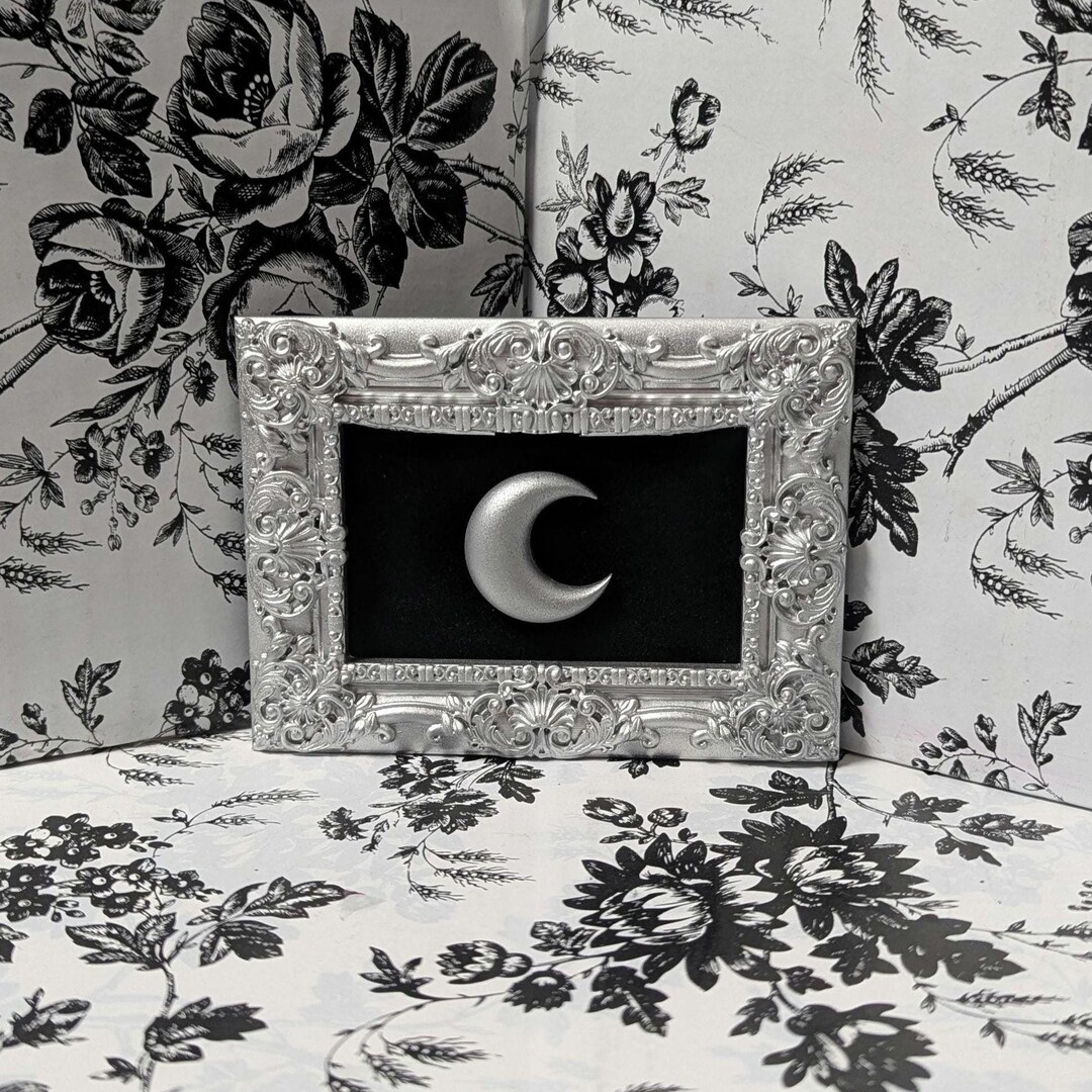 4.7" Silver Crescent Moon on Black Velvet • Decorative Victorian Gothic ...