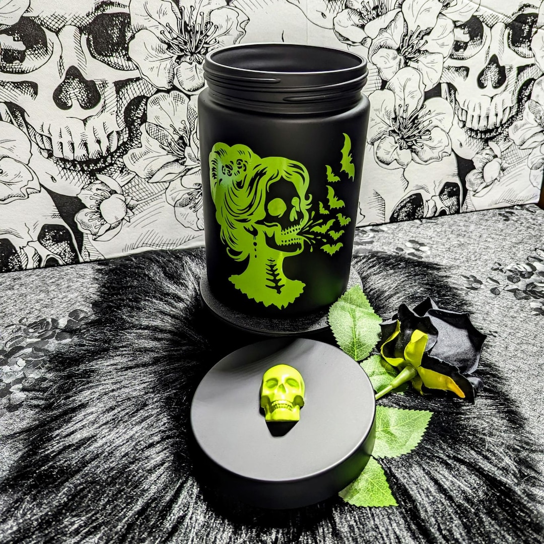 Victorian Gothic Skeleton Woman Glass Container & Bats | Macabre Jar ...