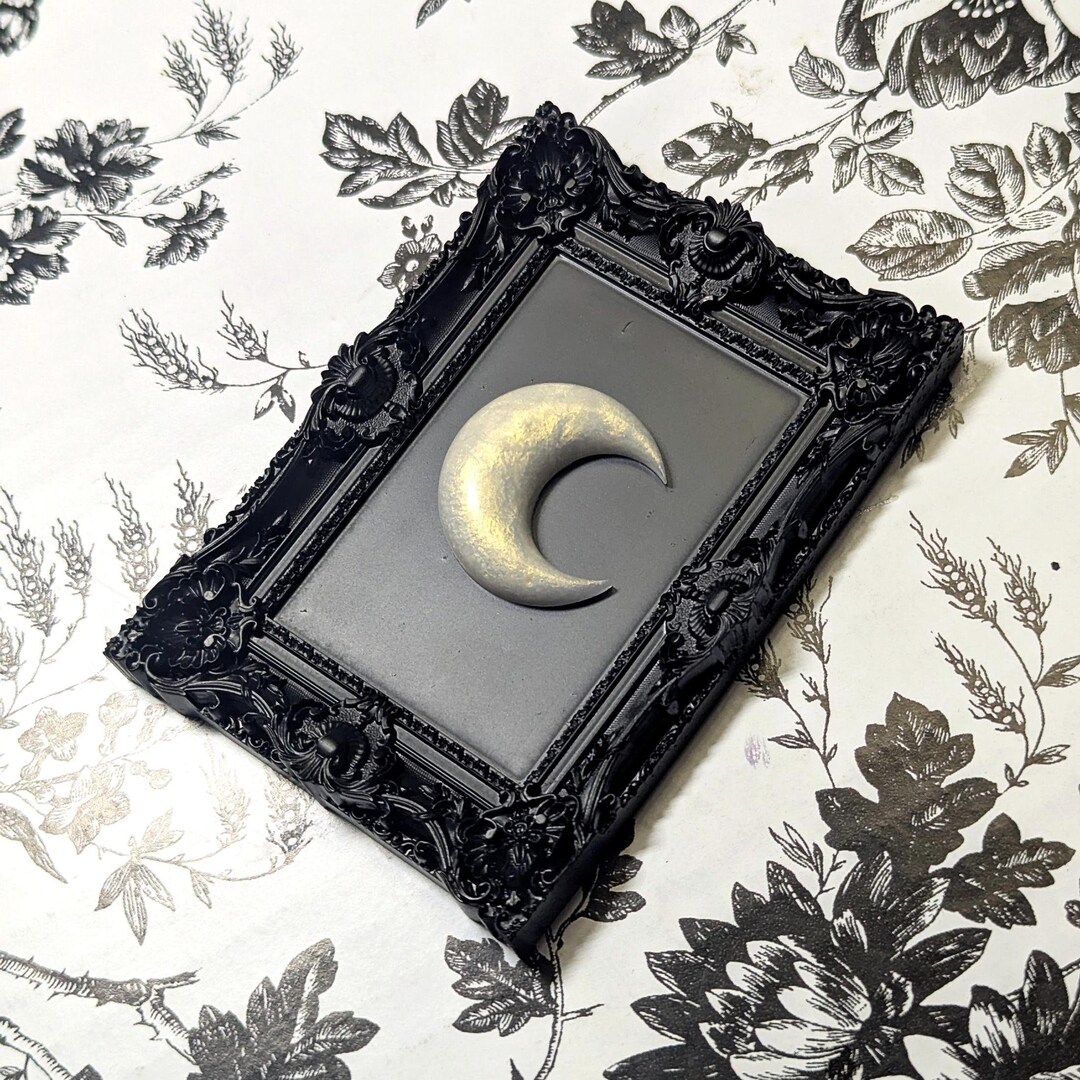 3.8" Mini Framed Victorian Gothic MOON PLAQUE • 3D Crescent Moon Wall ...