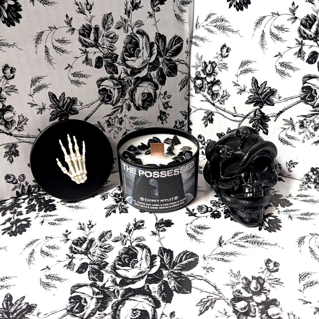 8 Oz. Honey Apple THE POSSESSED Candle With Obsidian Stones & Skeleton ...