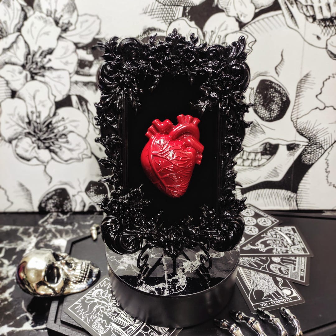 Gothic Red Anatomical Heart in Ornate Black Baroque 7" Frame ...