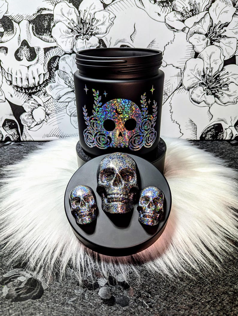 Holographic Skull Container • Black Gothic Decor • Enchanted Glass ...
