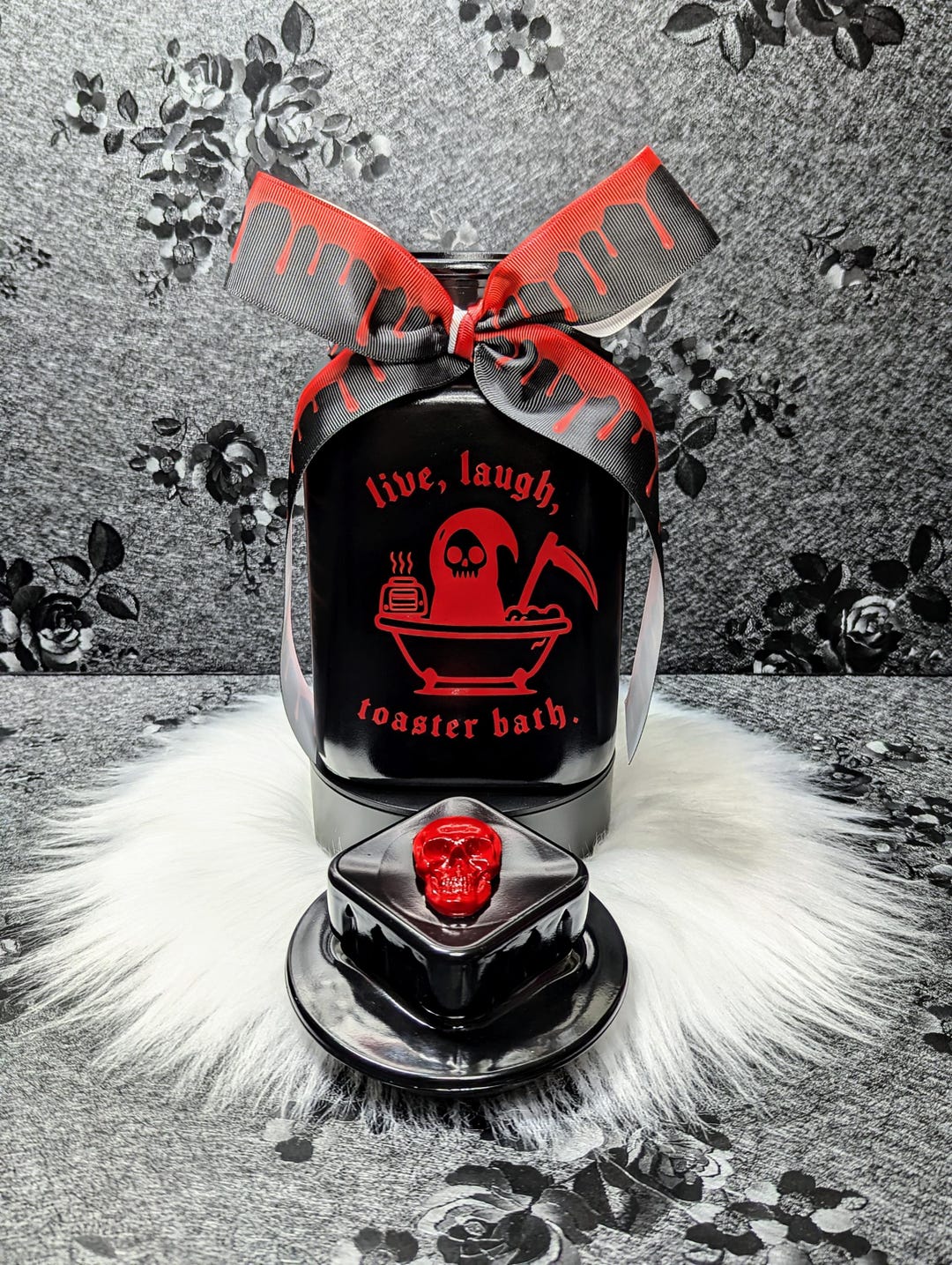 9.75" Live, Laugh, Toaster Bath ⁂ Grim Reaper Container ⁂ Black & Red ...