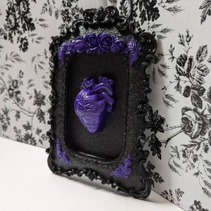 Purple Heart on Black Glitter •ornate Floral Handmade Resin+board Frame ...