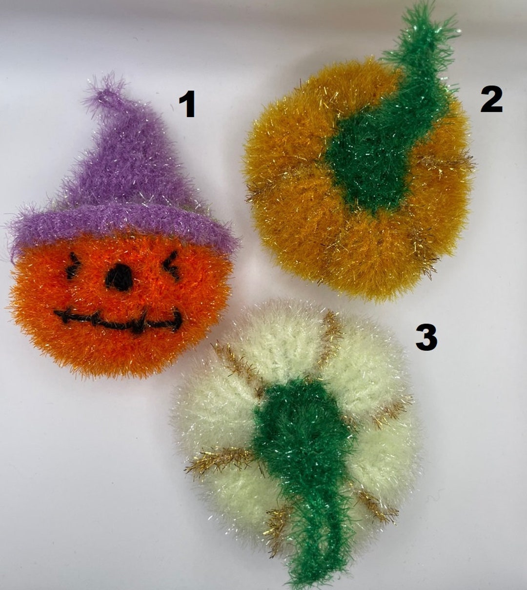 Halloween Fall Pumpkin Ghost Scrubbies Handmade Crocheted Sponge Korean ...