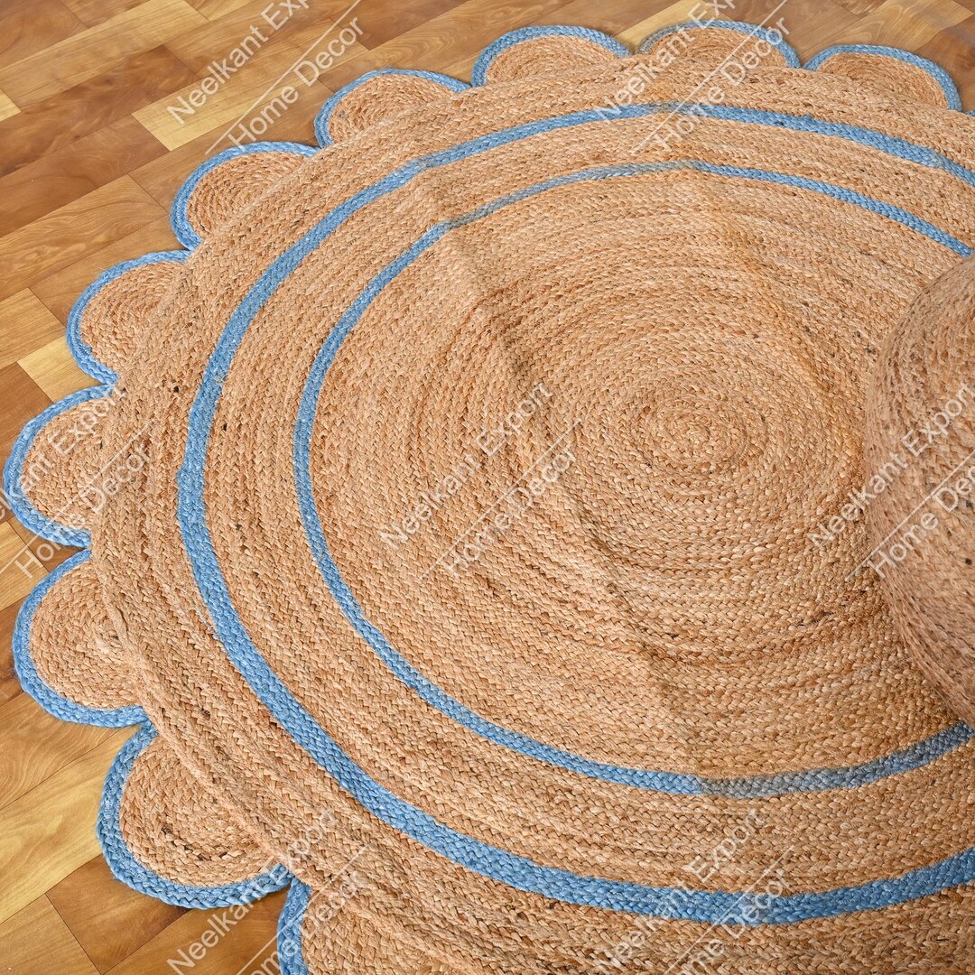Scallop Round Rug Handmade Round Jute Scalloped Rug, Natural Jute ...