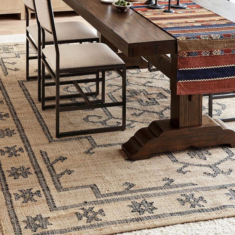 8x10 Abstract Geometric Flat Weave Natural Jute Area Rug, Contemporary ...