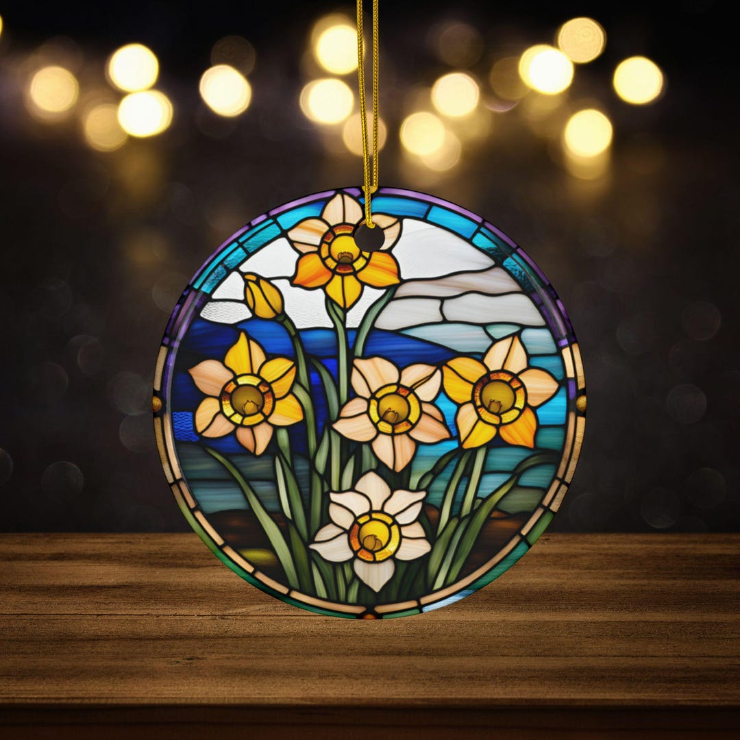 Daffodils Ceramic Ornament, Faux Stained Glass, Daffodil Lover Gift for ...