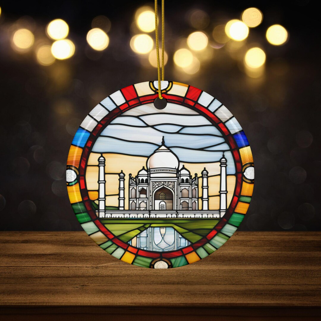 Taj Mahal Ceramic Ornament, Faux Stained Glass, Indian Ornament for ...