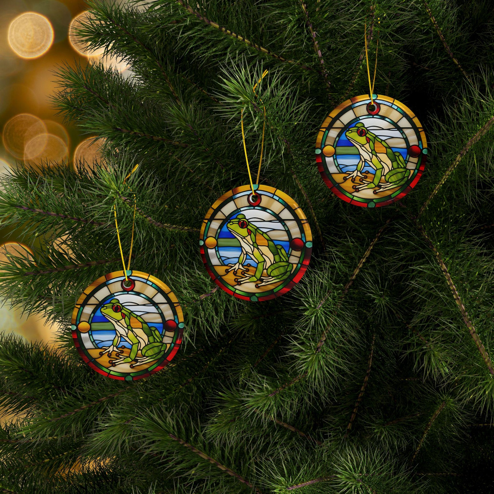 Tropical Red Eye Tree Frog Ceramic Ornament, Faux Stained Glass ...