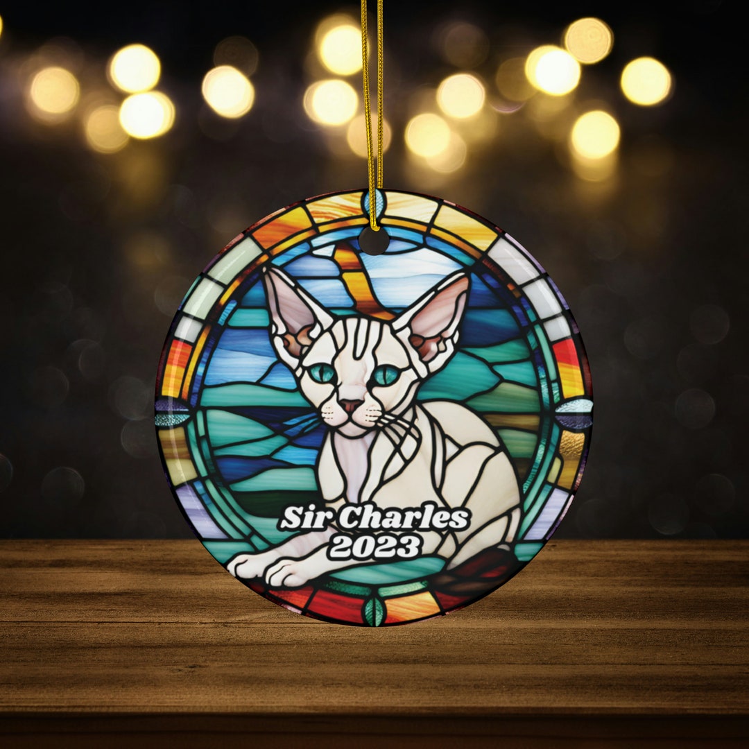 Personalized Custom Sphynx Cat Faux Stained Glass Ceramic Christmas ...