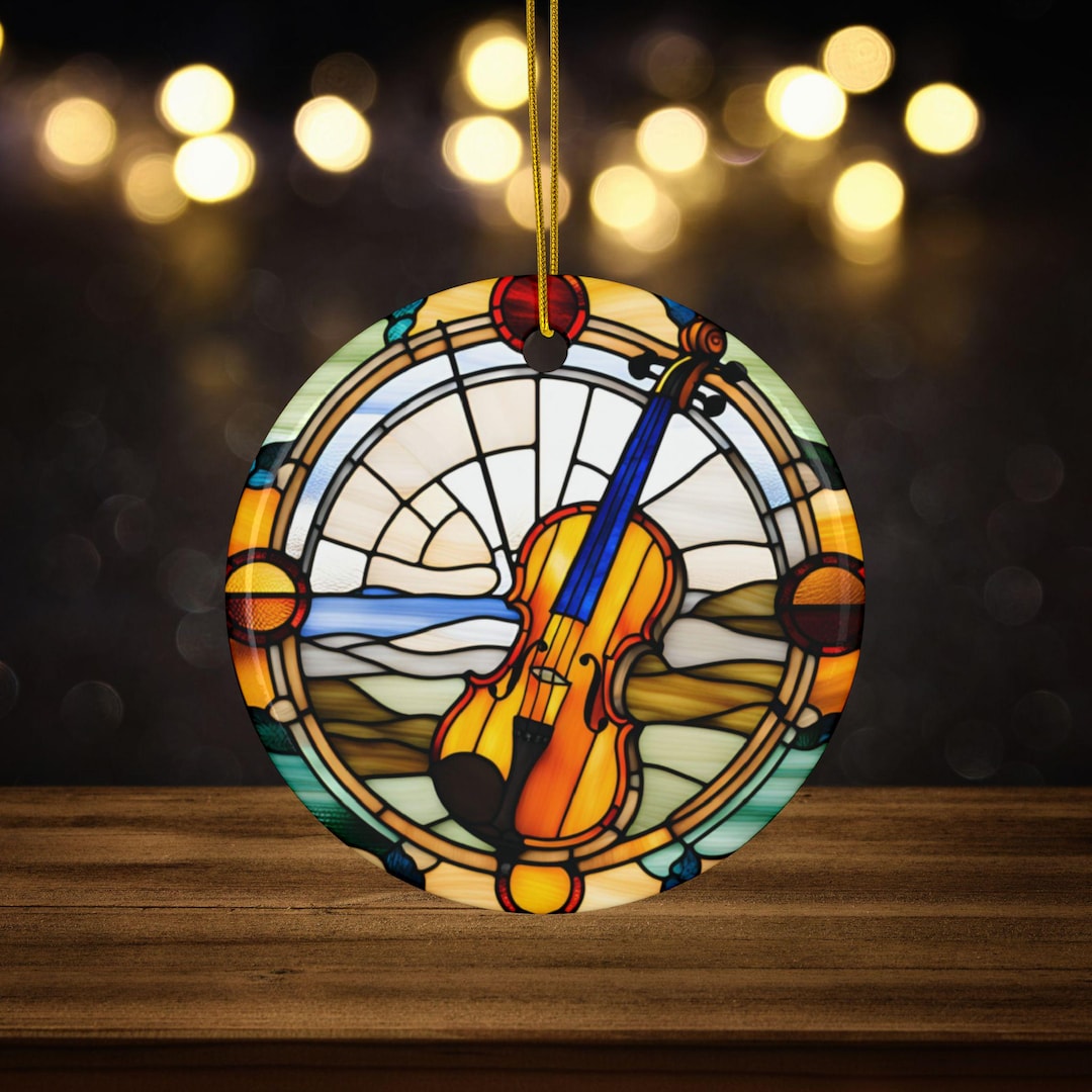 Violin Ceramic Ornament, Faux Stained Glass, Classical Music Lover ...