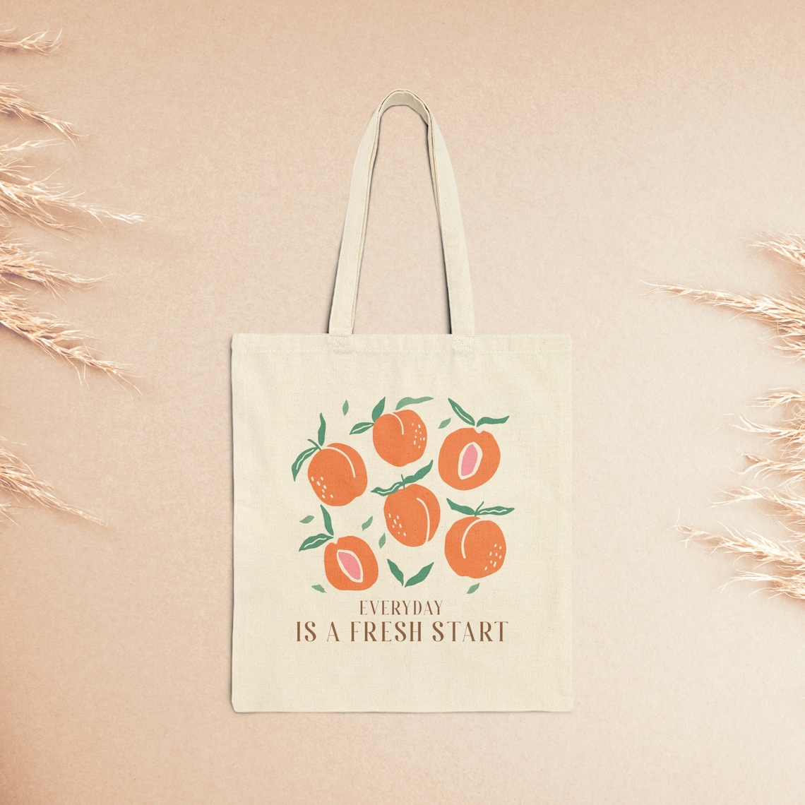 Everyday is a Fresh Start Canvas Tote Bag, Cute Boho Peach Tote for ...