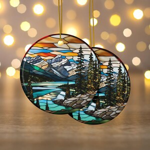 Banff National Park Alberta Canada Ceramic Ornament, Faux Stained Glass ...
