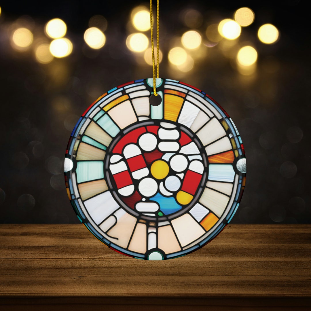 Pills Capsules Faux Stained Glass Design Ceramic Ornament, Christmas ...