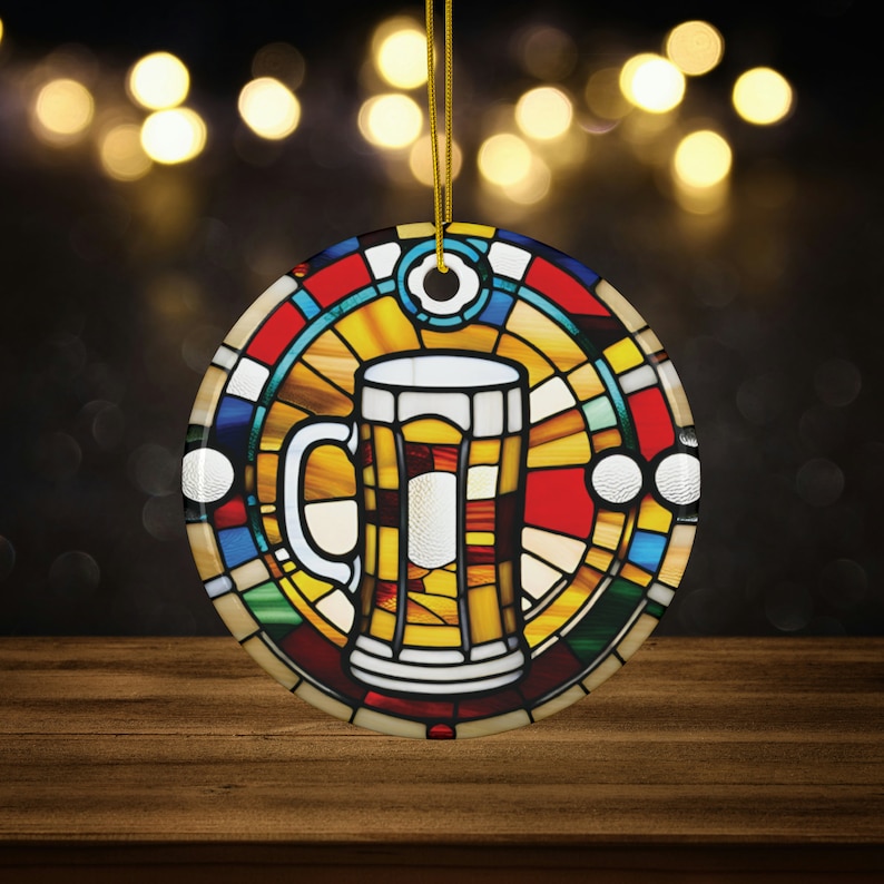 Foamy Beer Drink Faux Stained Glass Design Ceramic Ornament for Mens ...