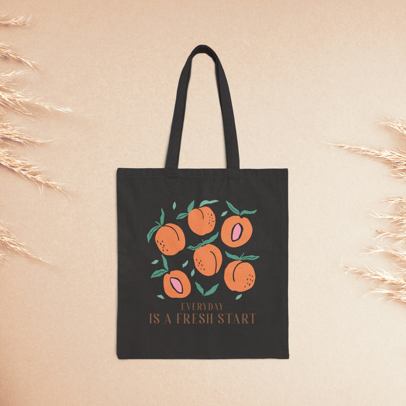 Everyday is a Fresh Start Canvas Tote Bag, Cute Boho Peach Tote for ...