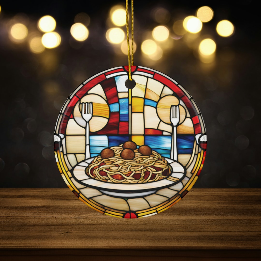 Spaghetti and Meatballs Faux Stained Glass Ceramic Christmas Ornament ...