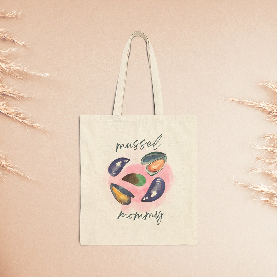 Mussel Mommy Seashell Tote Bag, Cute Punny Seafood Beach Tote, Ocean ...
