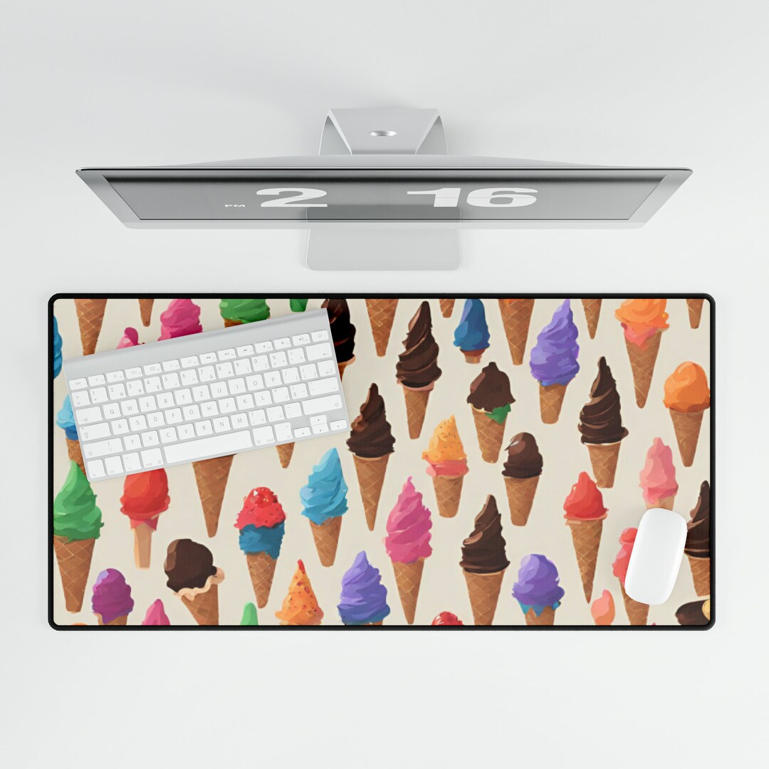Cute Ice Cream Cone Desk Mat, Fun Colorful Summer Desk Pad, Beach Theme ...
