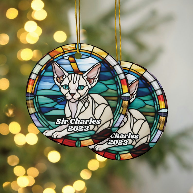 Personalized Custom Sphynx Cat Faux Stained Glass Ceramic Christmas ...