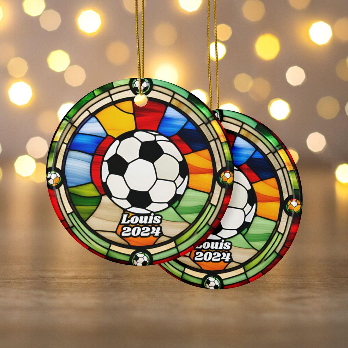 Custom Soccer Ceramic Ornament, Faux Stained Glass, Sport Ornament ...