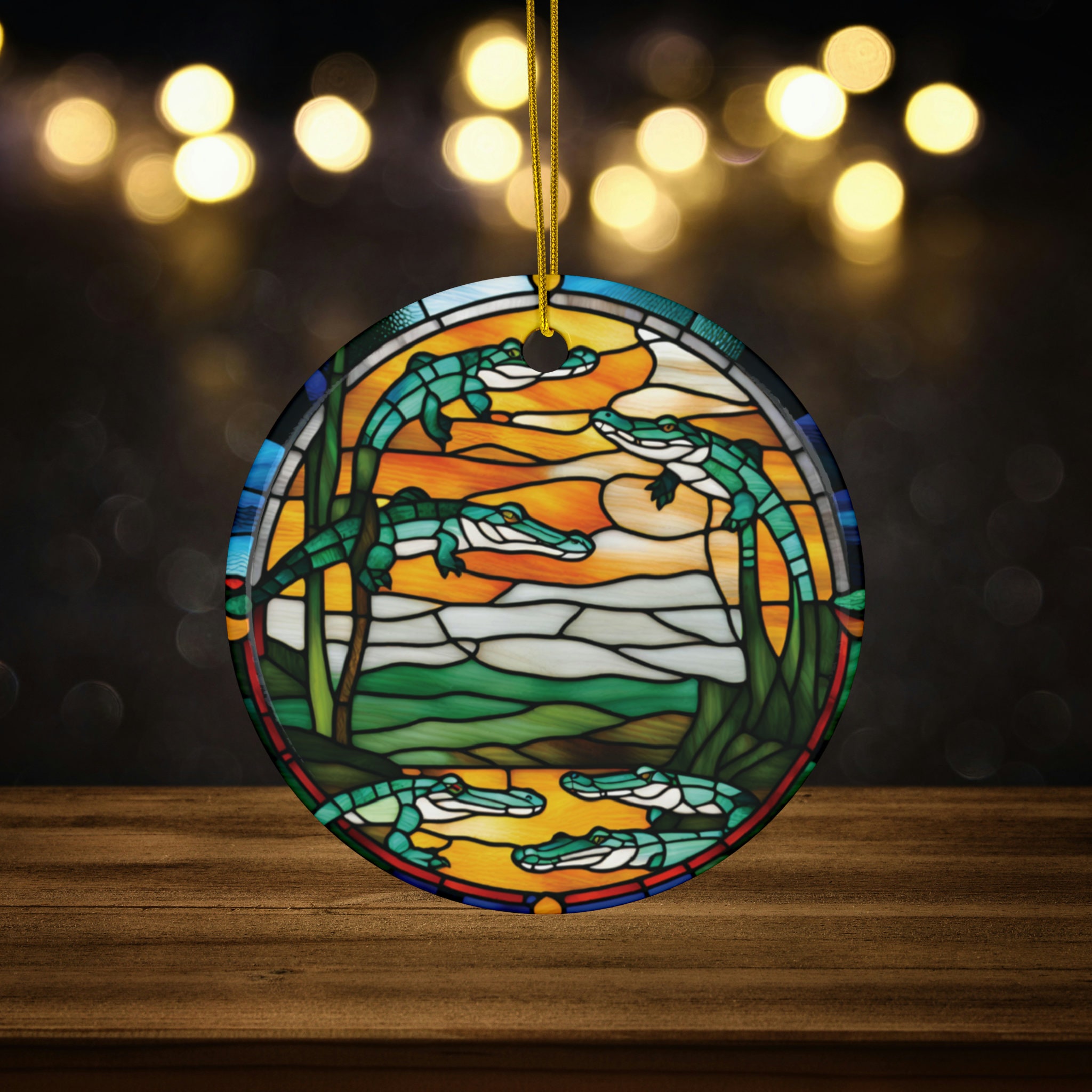 Florida Everglades Gators Ceramic Ornament, Faux Stained Glass Design ...