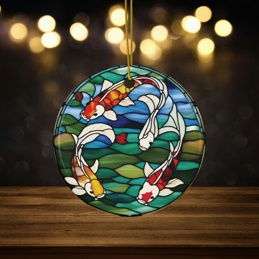 Koi Fish Faux Stained Glass Design Ceramic Ornament for Nature Lover ...