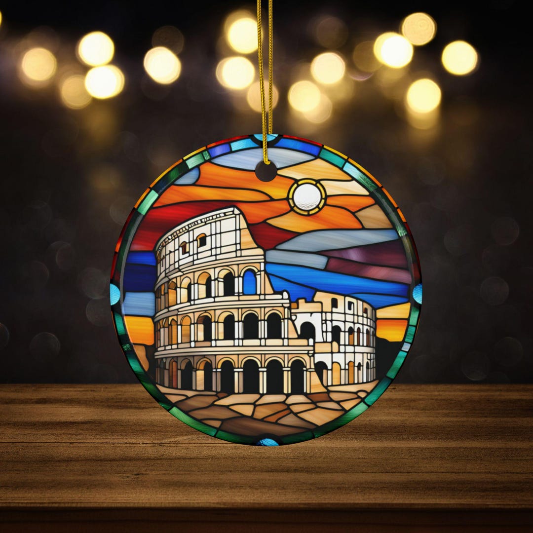 Colosseum Rome Italy Ceramic Ornament, Faux Stained Glass Italian ...
