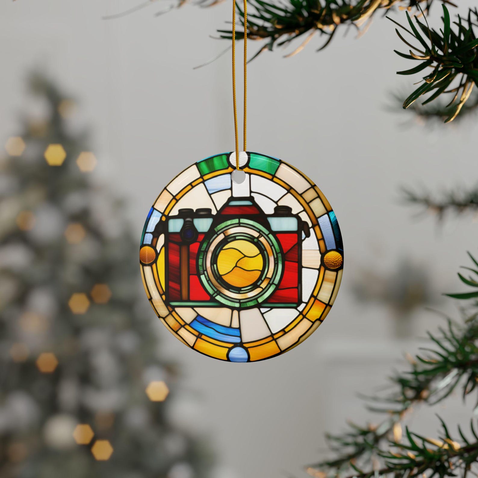 Camera Photography Ceramic Ornament, Faux Stained Glass, Videographer ...