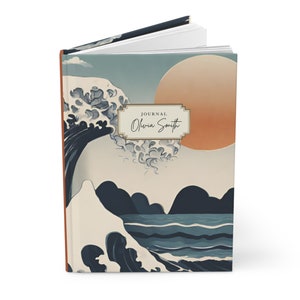 Personalized Minimalistic Waves Journal for Women, Asian Japanese Style ...