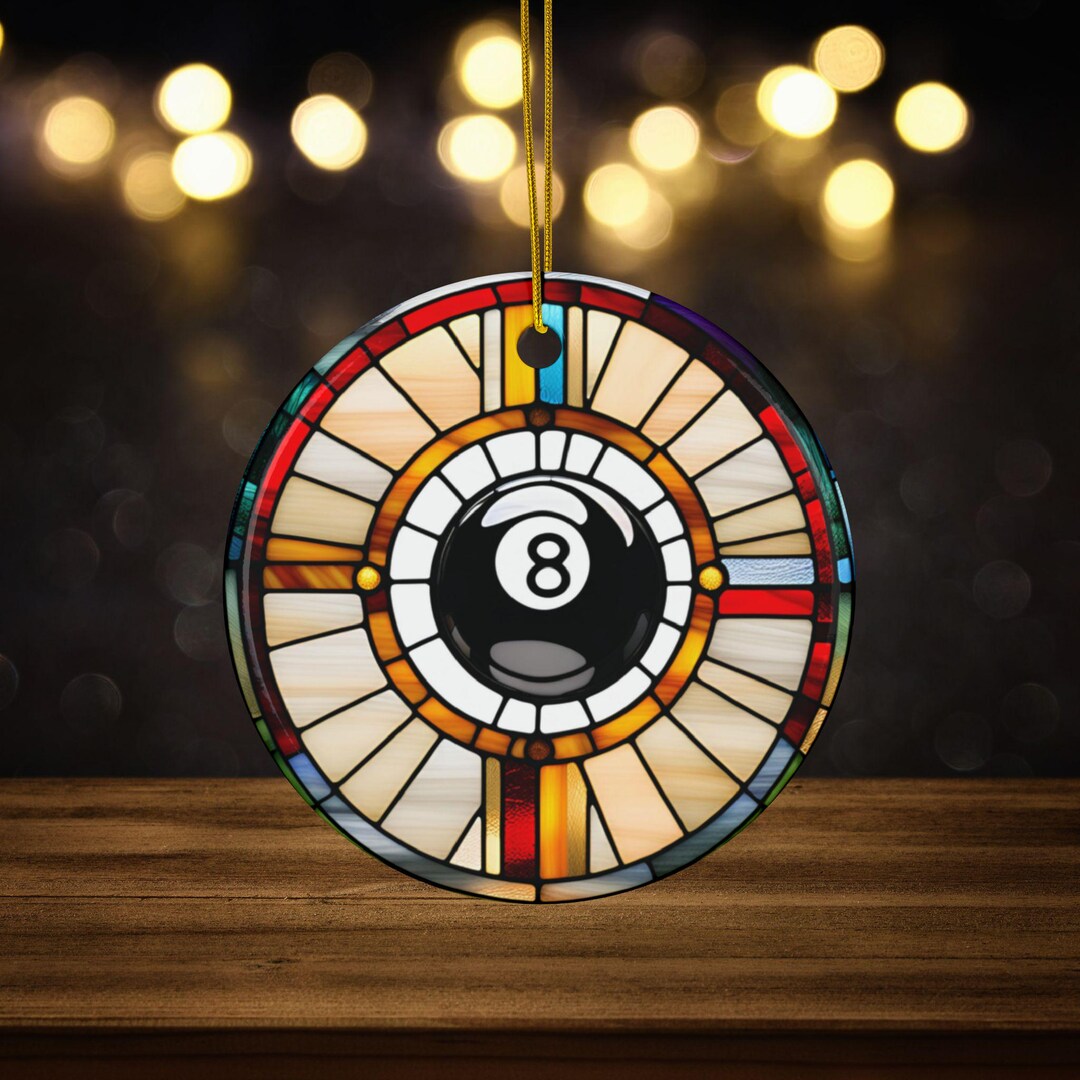 Magic 8 Ball Ceramic Ornament, Faux Stained Glass, Fortune Telling ...