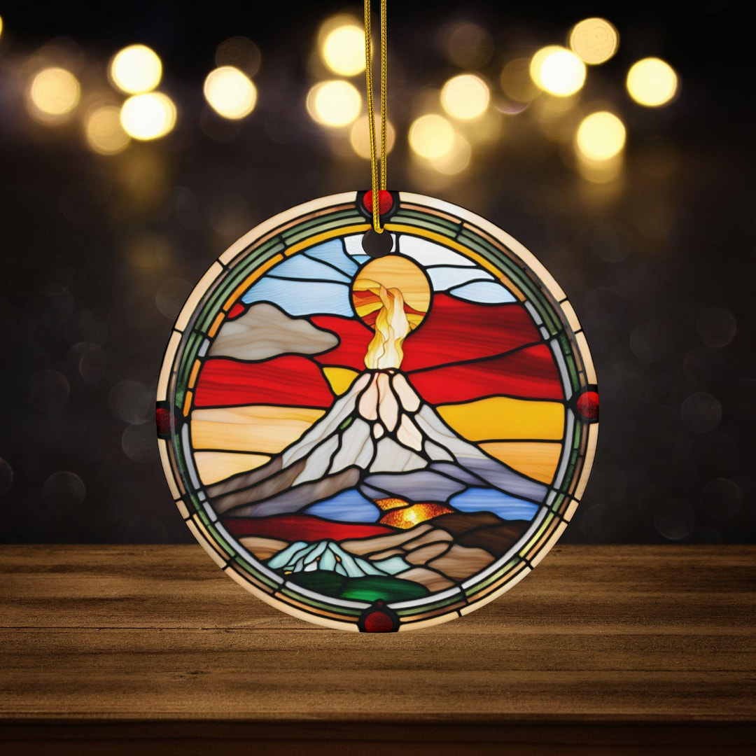 Active Volcano Ceramic Ornament, Faux Stained Glass, Hawaii National ...