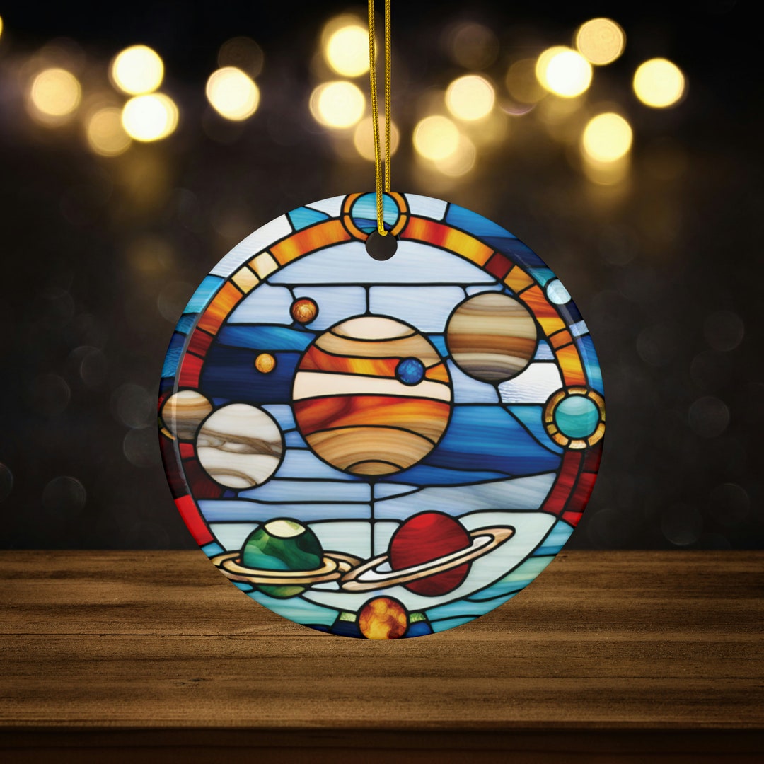 Planet Galaxy Faux Stained Glass Design Ceramic Ornament for Space ...