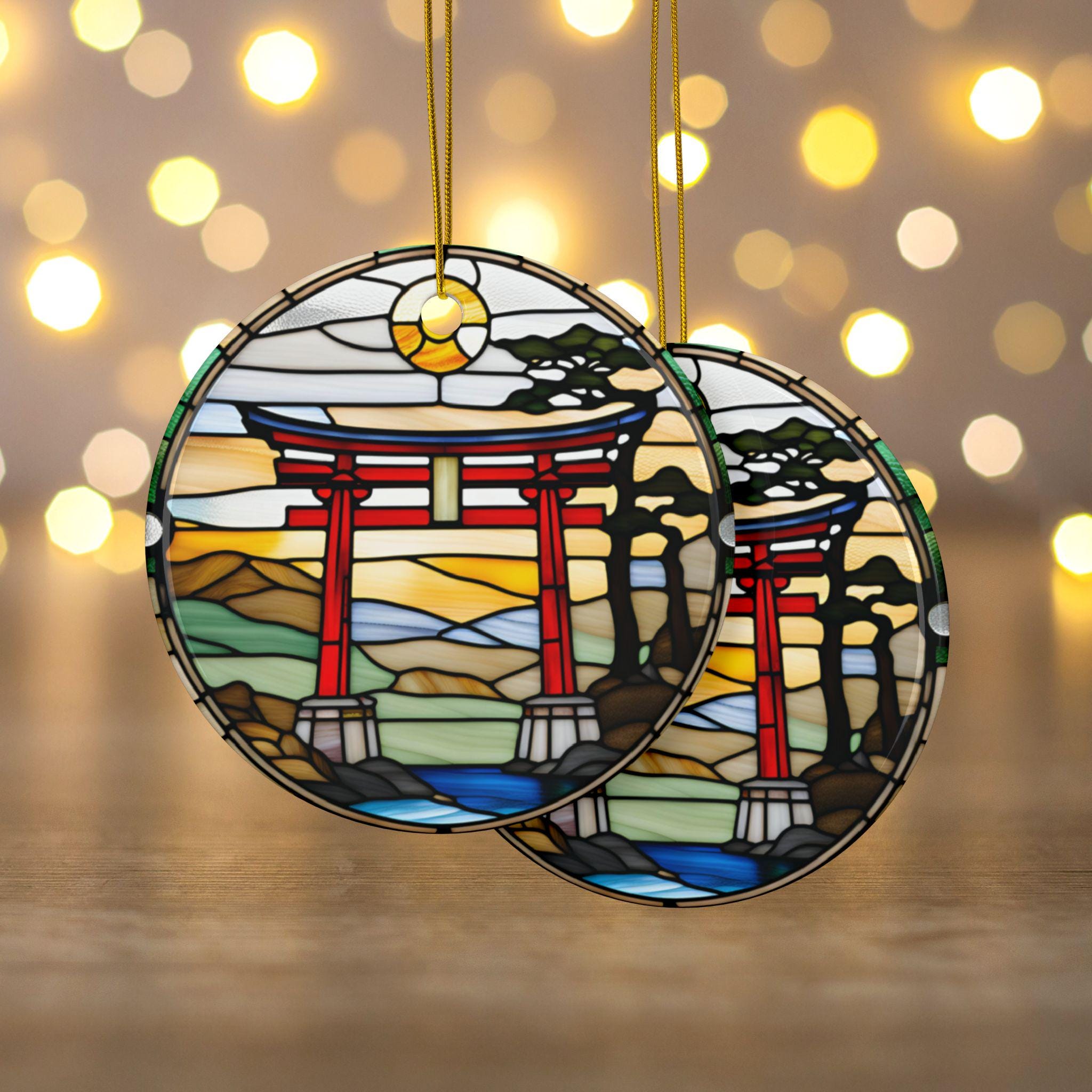 Shinto Shrine Ceramic Ornament, Faux Stained Glass, Japanese Ornament ...