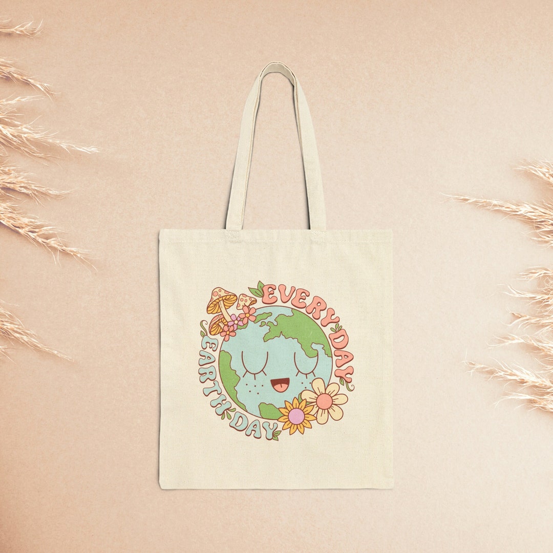 Everyday Earth Day Canvas Tote Bag for Climate Change Activist, Retro ...